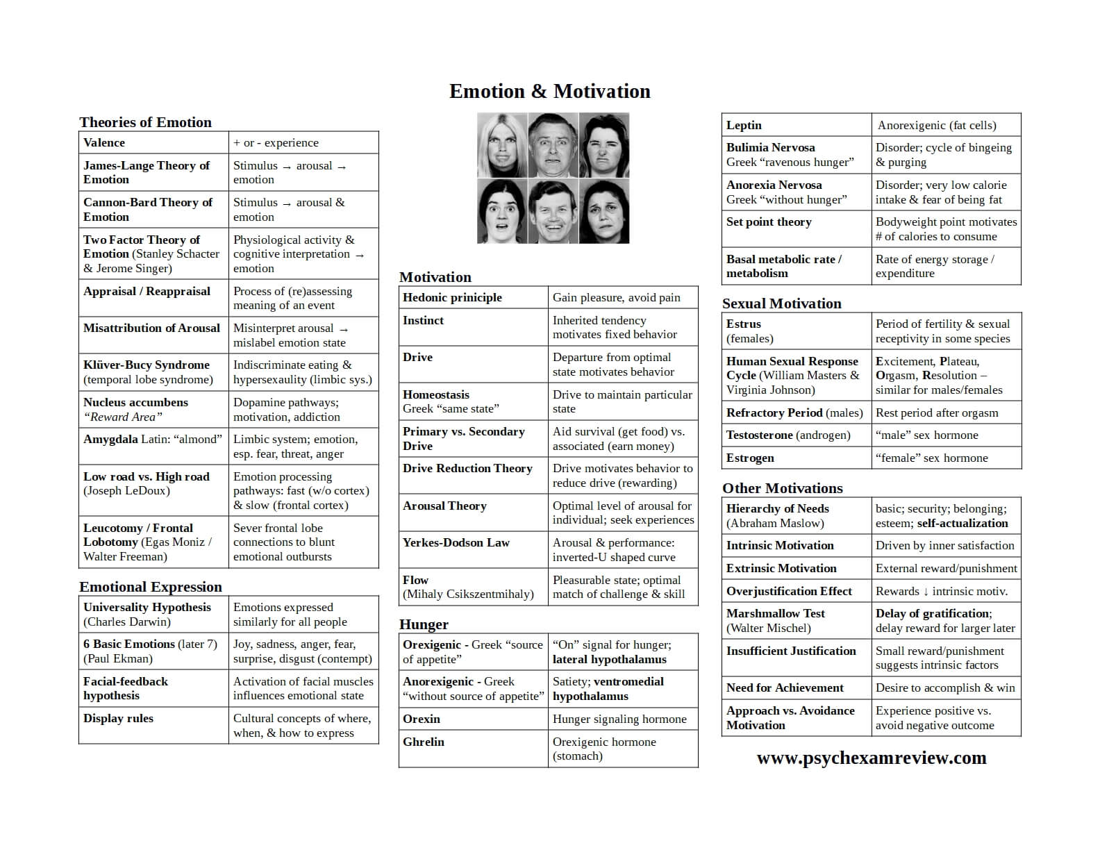 Emotion & Motivation Knowledge Organizer | Psych Exam Review